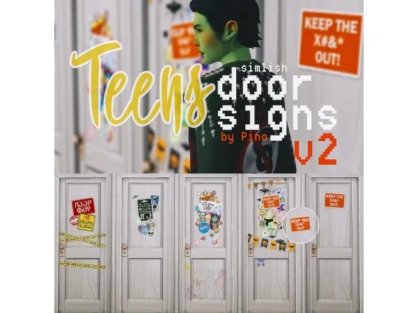 Teen’s DOOR SIGNS V2 by pinofurude - Sims 4 CC - SimsFinds